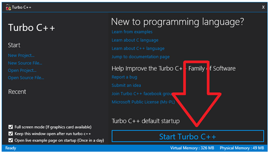 Installing Turbo C++ on your computer.