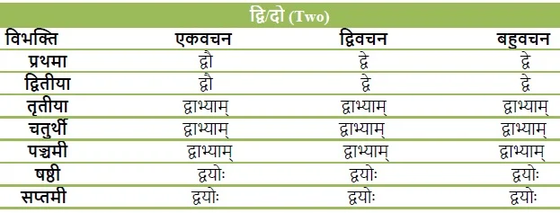 Dwi/Do shabd roop in Sanskrit