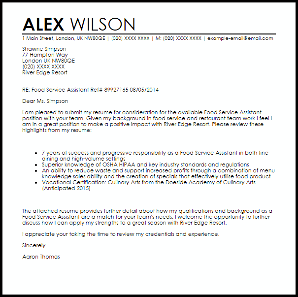 Service Assistant Cover Letter ~ Resume Letter