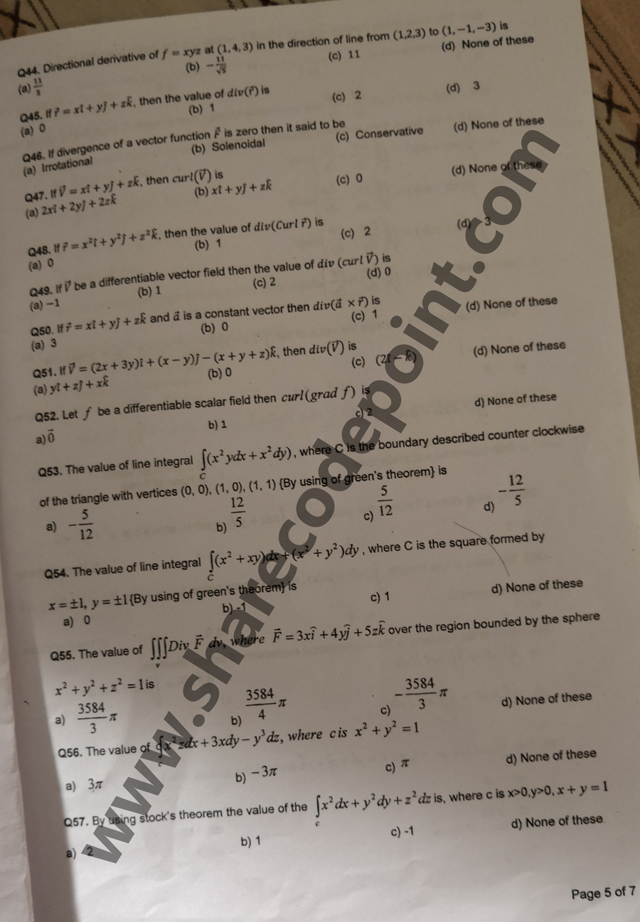 MTH166 : Differential Equations And Vector Calculus End Term Exam ...