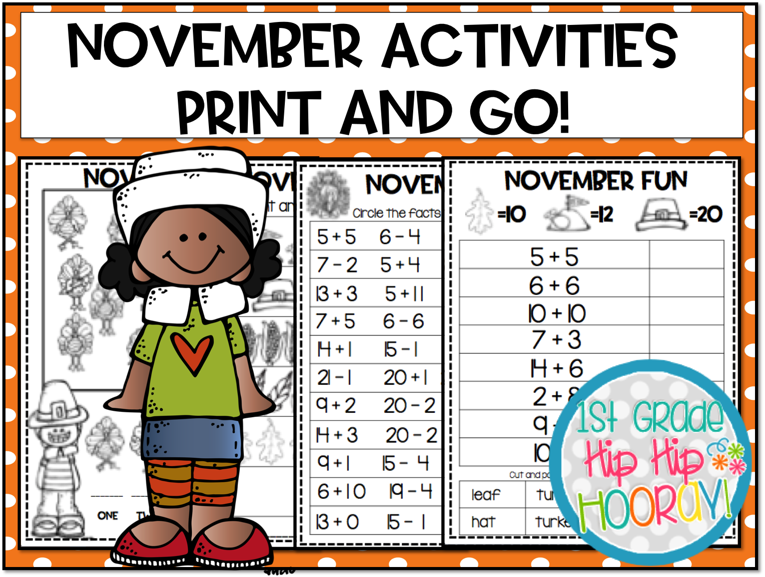 1st Grade Hip Hip Hooray!: November Math and Literacy Activities ...