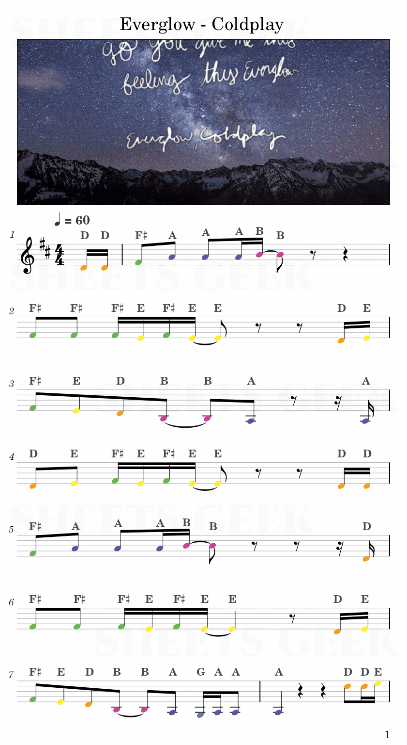 Everglow - Coldplay | Easy Sheet Music