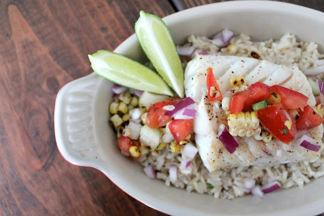 Cod Rice Bowl Topped With Fresh Corn Salsa - The Berger Bungalow