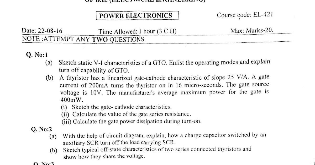 Power Electronics [Past Paper] [13 Electrical] | MUET Past Papers