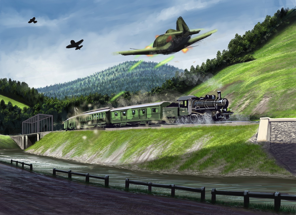 The Art of Gyula Pozsgay: Train attack