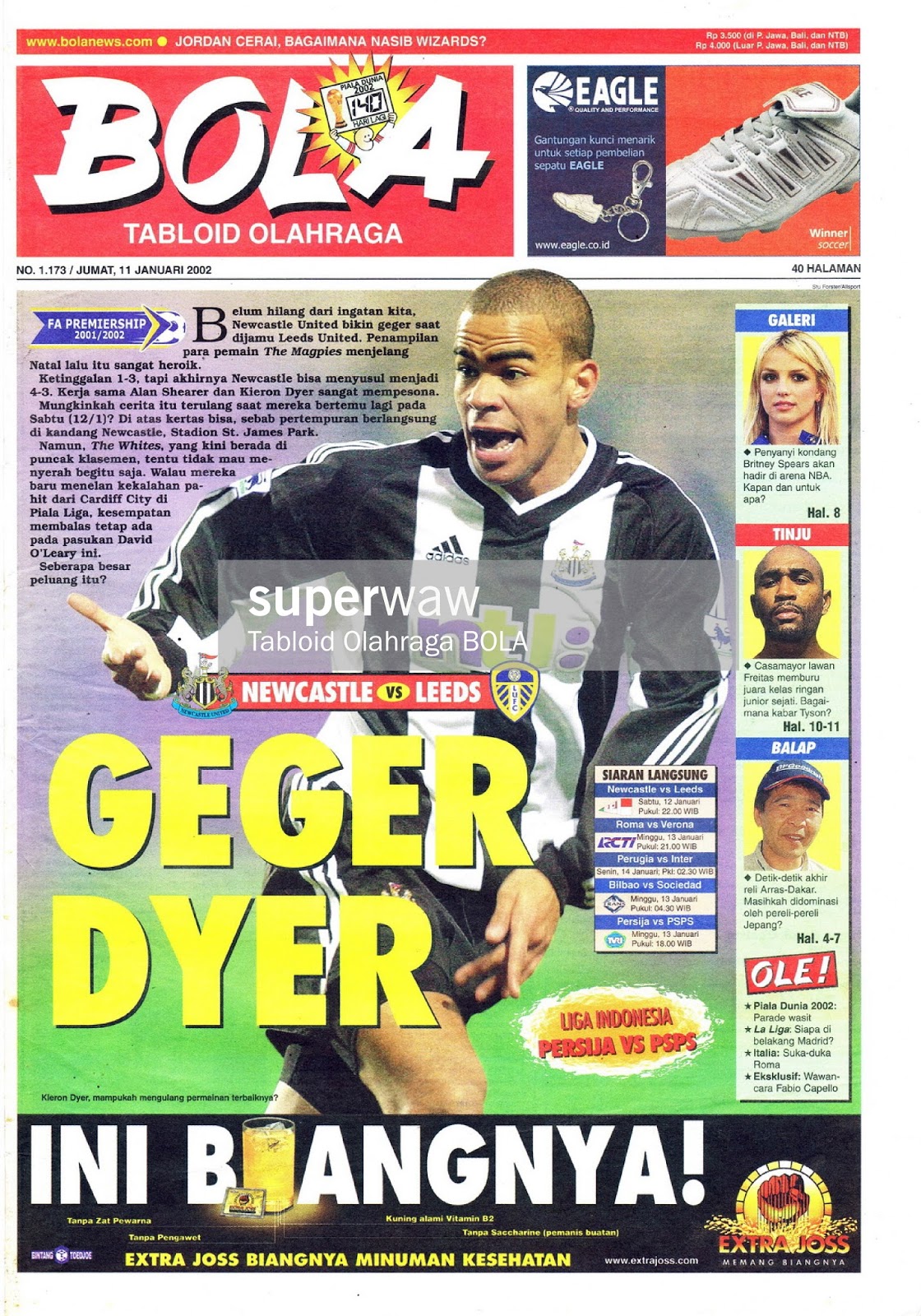 TABLOID BOLA: NEWCASTLE VS LEEDS GEGER DYER