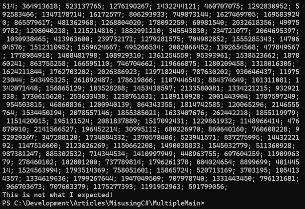 Jeremy Bytes: Misusing C#: Multiple Main() Methods
