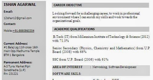 B Tech IT Resume Sample