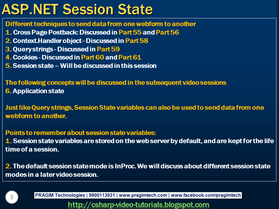 Sql server, .net and c# video tutorial: Part 62 – ASP.NET SessionState