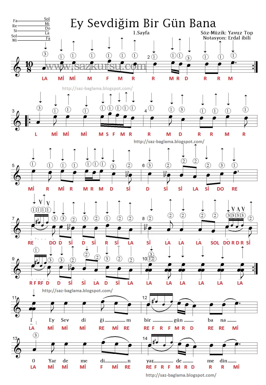 BAĞLAMA DERSLERİ VE DO-RE-Mİ NOTALARI: Günüm Notası Yar Demedin (Do-Re ...