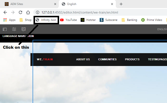 AEM Cases: Open infinity.json of your AEM page with Bookmarklet