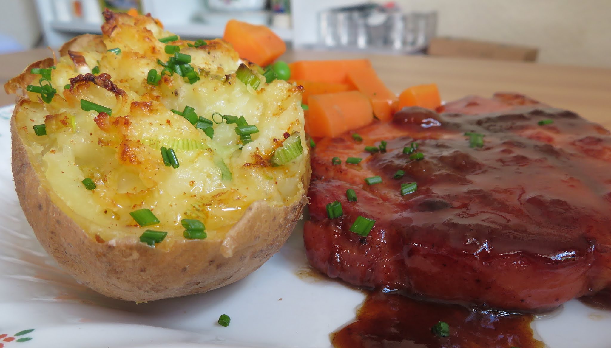 Glazed Bacon Chops with Champ Stuffed Potatoes | The English Kitchen