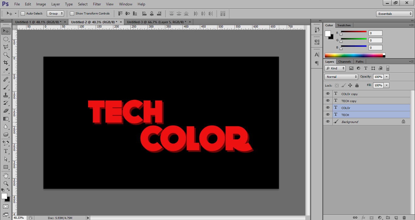 3D Text in Photoshop - Techn'Color