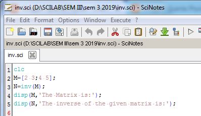 To find the inverse of a given matrix using scilab