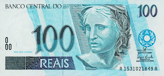 My Currency Collection: Brazil Currency 100 Reals banknote 1994 Grouper