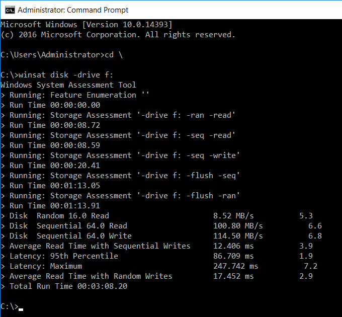 How to test drive performance in Windows using WinSAT