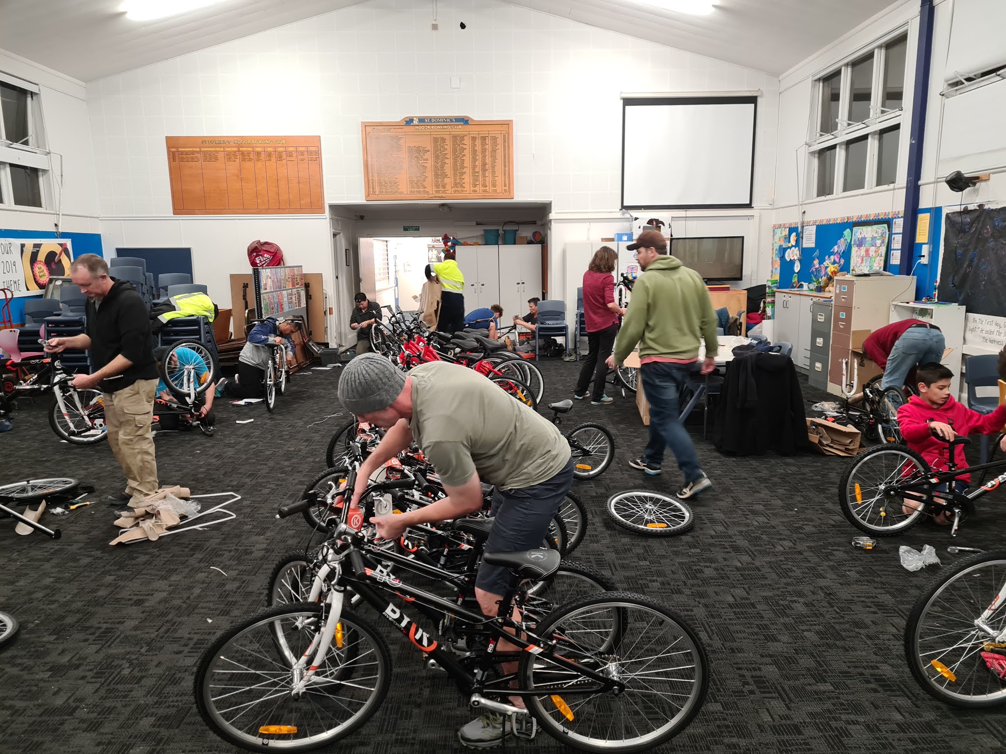 Putting the bikes together.
