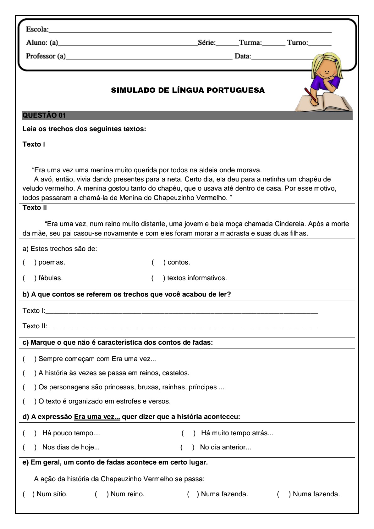 Simulado De Lingua Portuguesa 4 Ano - BRAINCP