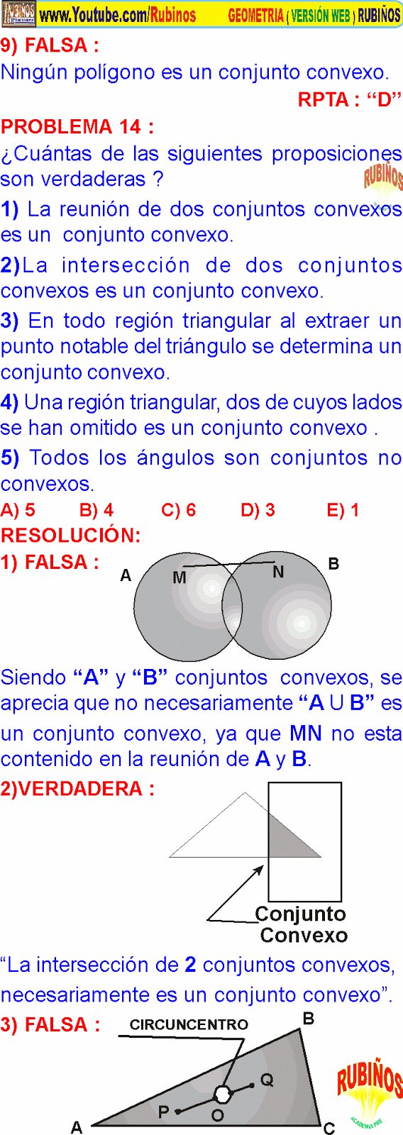 CONJUNTOS CONVEXOS EJERCICIOS RESUELTOS DE GEOMETRÍA PREUNIVERSITARIA PDF