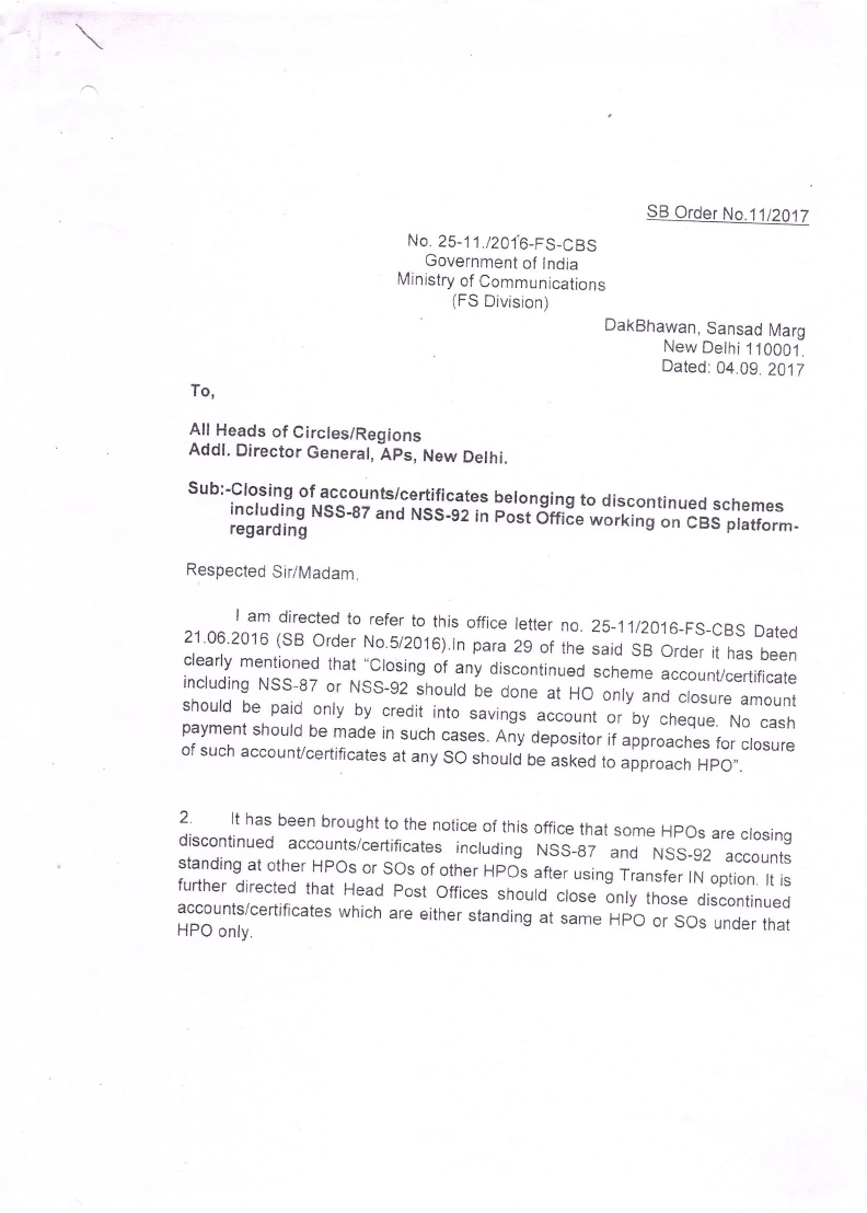 DOP ORDERS: Introduction of another Standardized Uniform Savings Bank ...