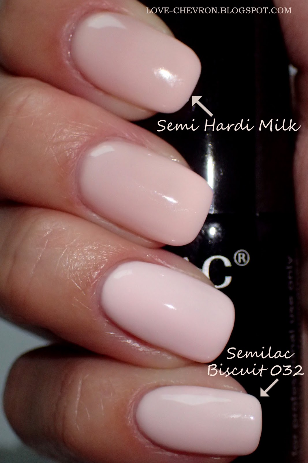 Love Chevron: Porównanie kolorów Semilac Biscuit 032 i Semi Hardi Milk ...