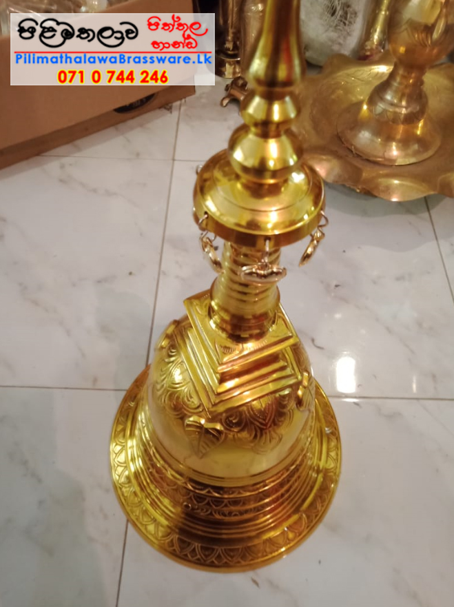 Gold Plated Brass Karaduwa - 1.5 feet - (Pagoda, Chaithya) without ...