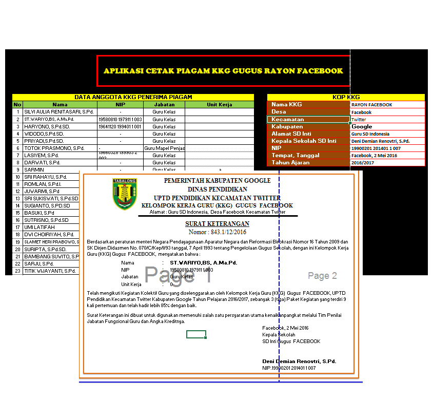 Aplikasi Mencetak Sertifikat Piagam Kkg 2017 2018 Akademik Guru