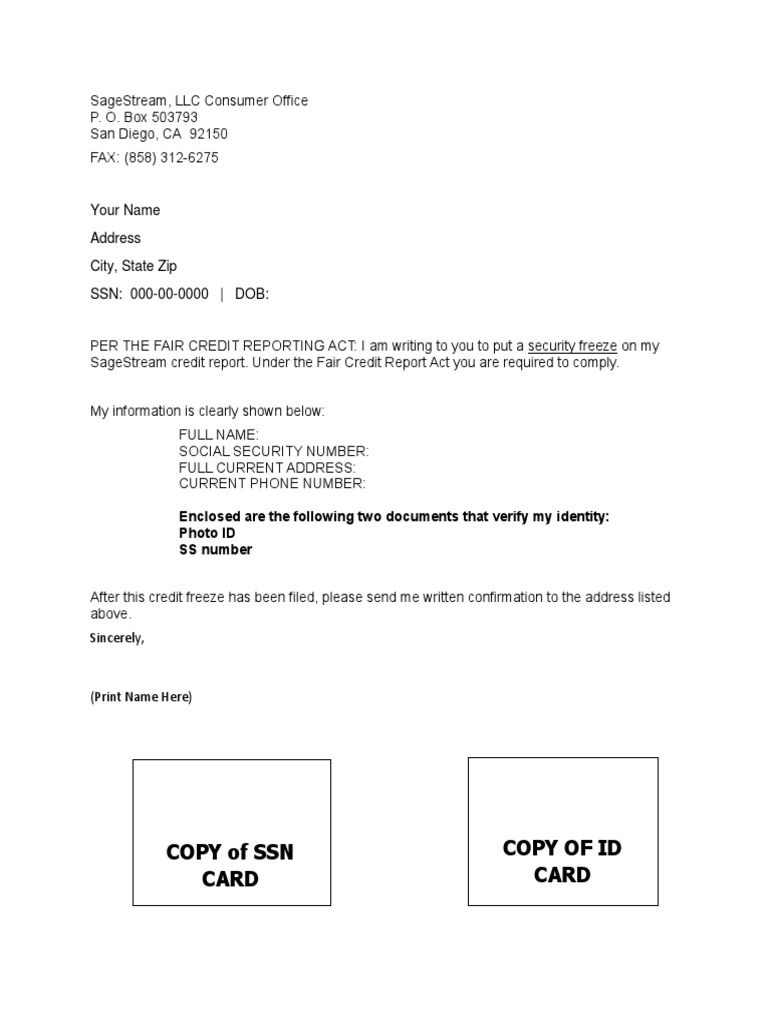 Credit Freeze Letter Template ~ Resume Letter