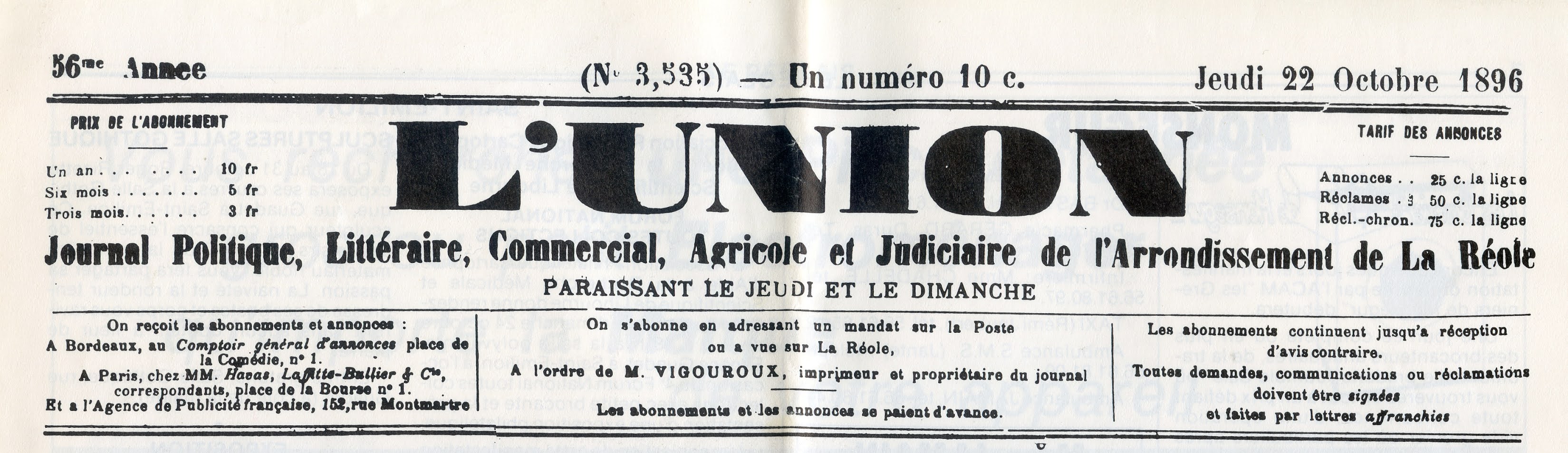 Extraits de l'UNION, journal local - Mémoires La Réole
