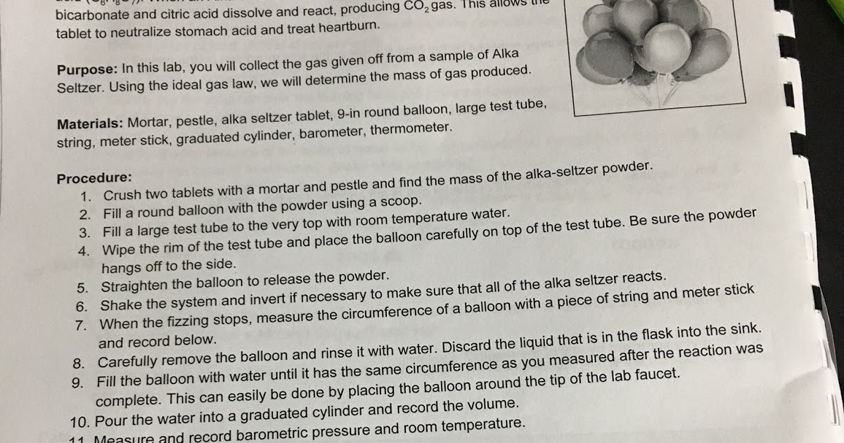 Lab 18: Alka Seltzer and the Ideal Gas Law