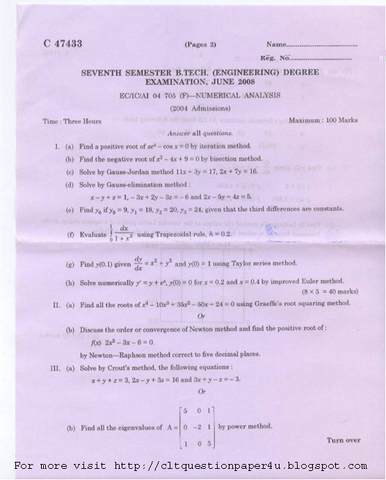 Numerical Analysis June 2008 Calicut University Question Papers numerical-analysis-june-2008-calicut-university-question-papers