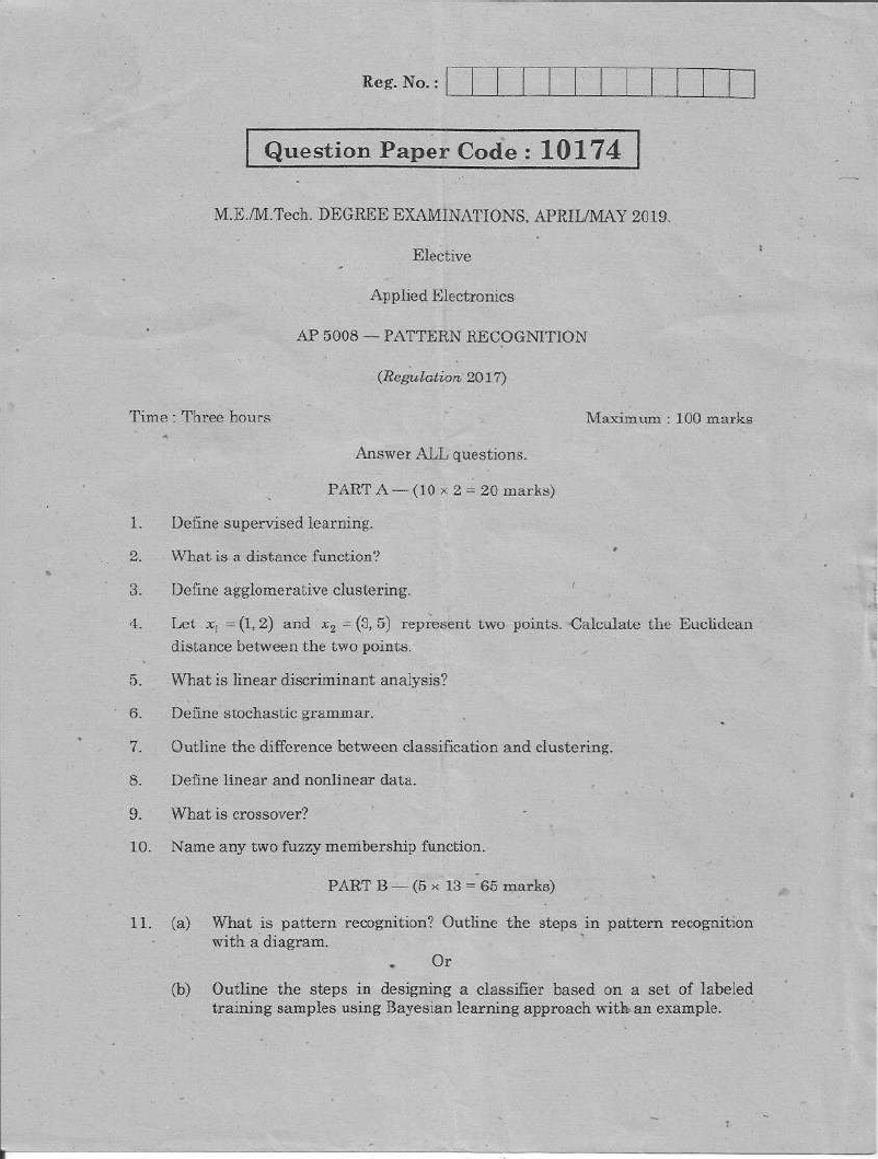 Anna University AP 5008 Pattern Recognition APRIL MAY 2019 Question anna-university-ap-5008-pattern-recognition-april-may-2019-question