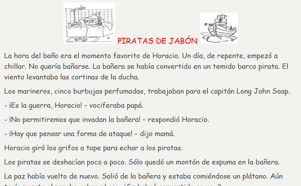 Primero de Primaria (M. Benlliure): COMPRENSIÓN LECTORA: PIRATAS DE JABÓN.