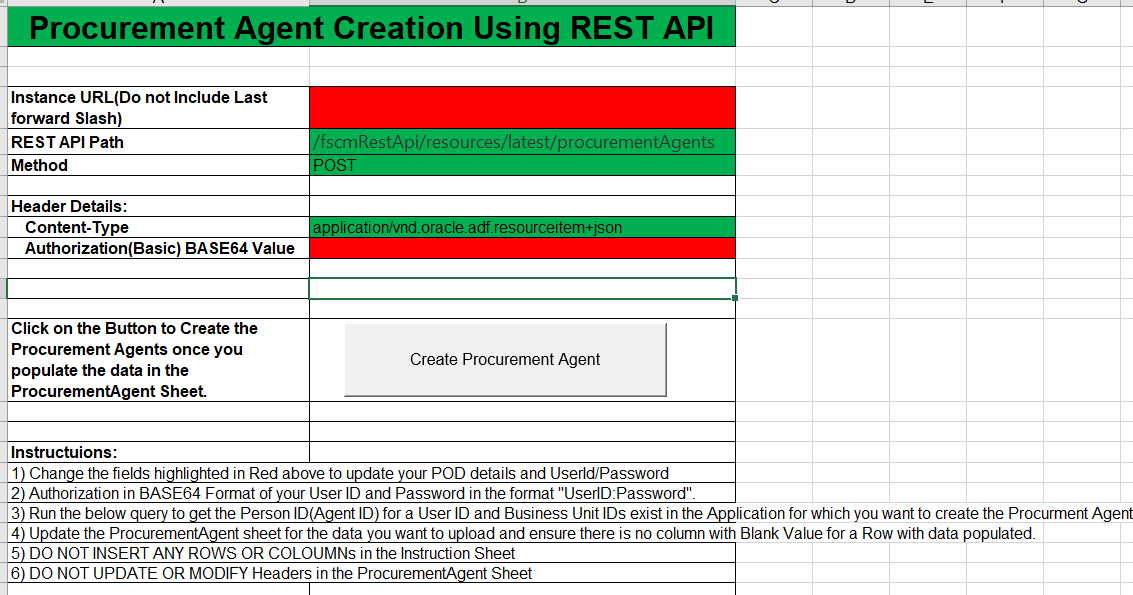 How to Create Procurement Agent in Bulk or using REST API