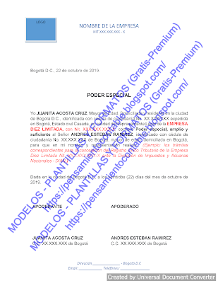 MODELOS - PLANTILLAS Y FORMATOS (Gratis-Premium): Modelo poder especial ...