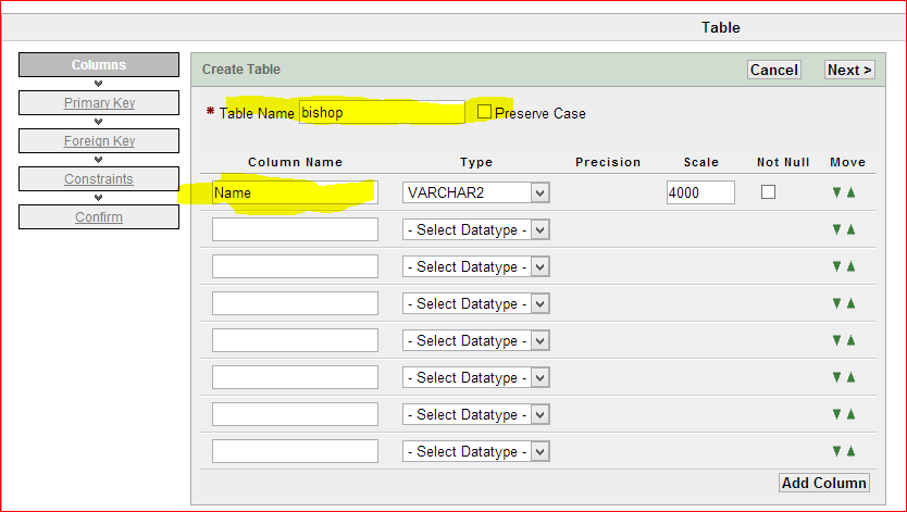 Creativetuts: How to Create Table in Oracle 10g using Browser