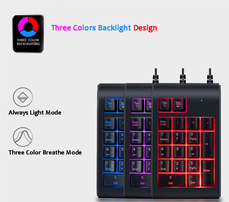 19Keys Mini USB Wired Backlight Numeric Keypad Suspension Number Pad ...