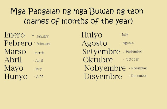What are the Names of the Months of the year in Tagalog?