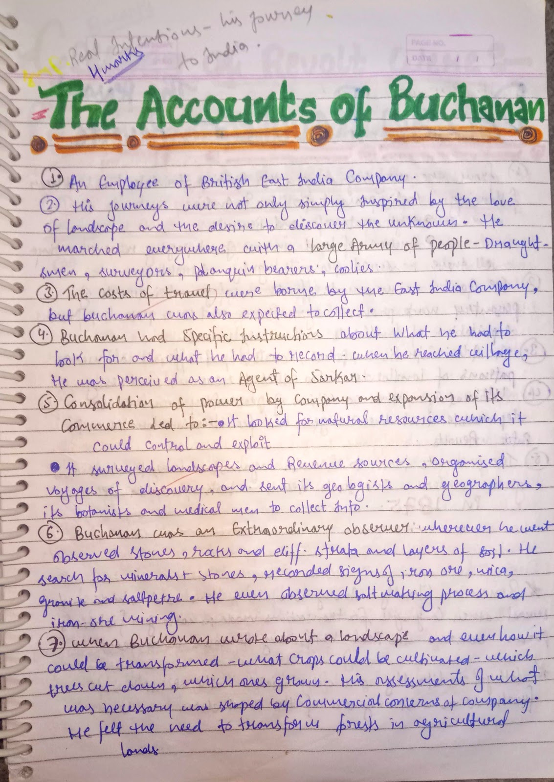 Handwritten Notes of Colonialism and Countryside - History - Class 12th ...