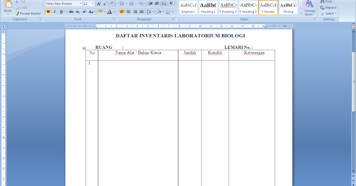 Format daftar inventaris alat laboratorium biologi - antapedia.com