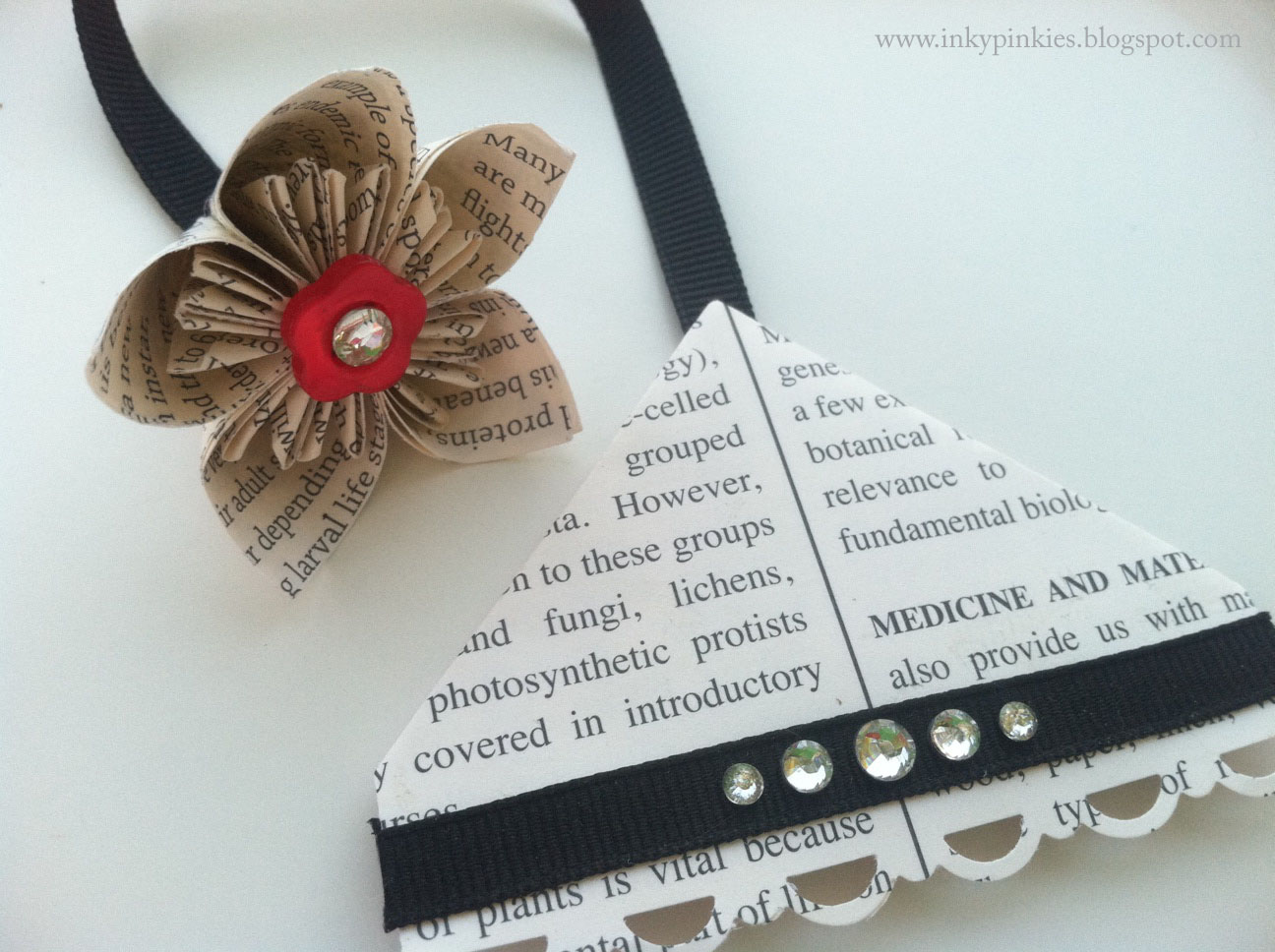 InkyPinkies: Corner Bookmark with Origami Flower Dangle