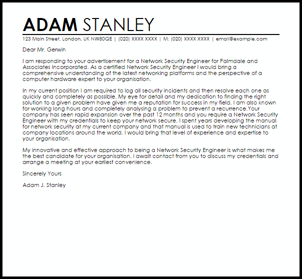 Sample Cover Letter For Network Engineer - Invoice Template