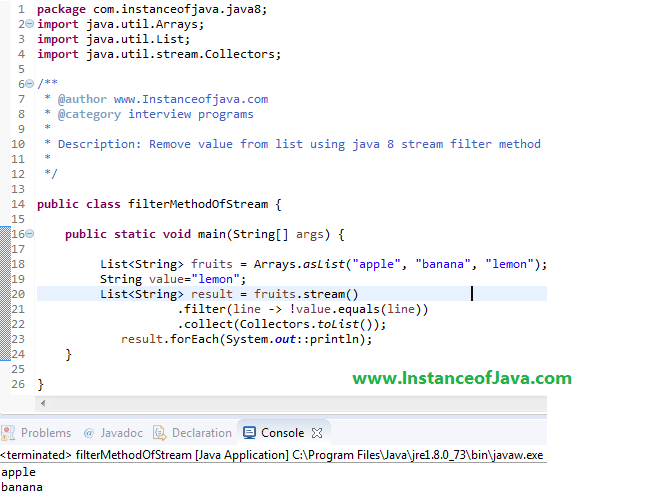 Java 8 Stream Filter Method Example Program Instanceofjava