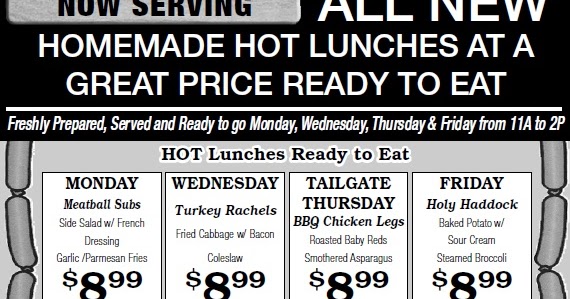 HOT Lunch Menu for week of 8/12-8/16/2019 | Jacobs Meat Market