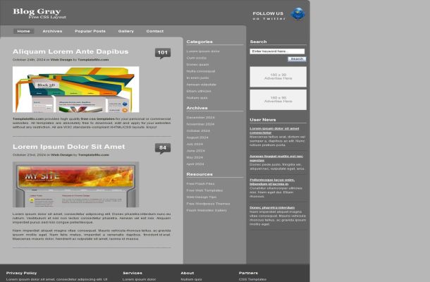 Gray Blue Business CSS HTML Website Template