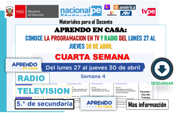 APRENDO EN CASA: CONOCE LA PROGRAMACION EN TV Y RADIO DEL LUNES 27 AL ...