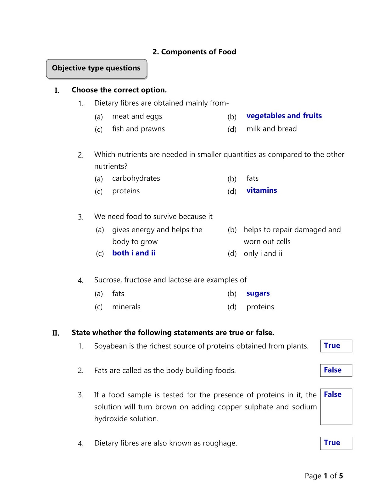 Science Components of food( textbook (notebook) ,workbook exercise