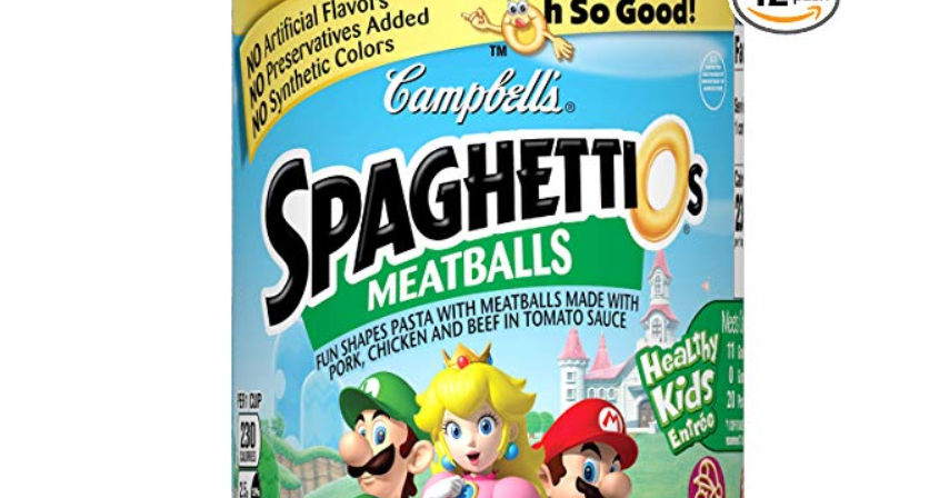12 Cans of 15.6oz Campbell's SpaghettiOs Canned Pasta, Super Mario Bros ...
