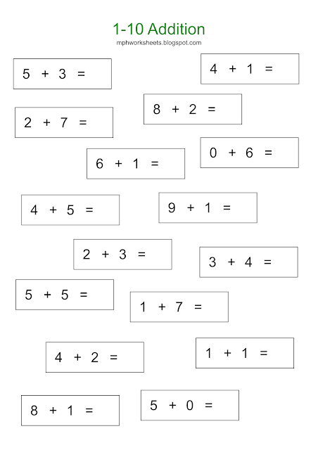 1-10 Maths Addition Printable Work Sheet
