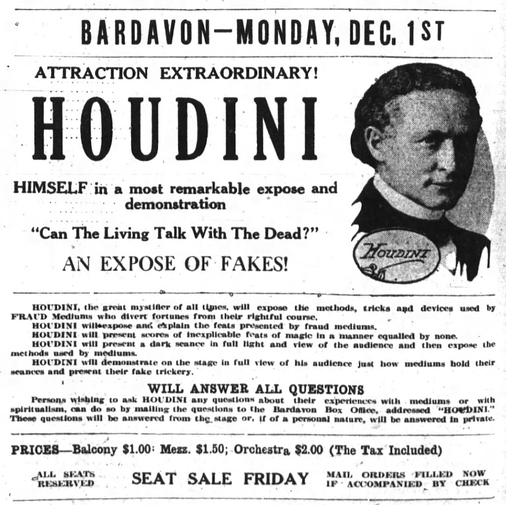 WILD ABOUT HARRY: Houdini's Spiritualism Lectures